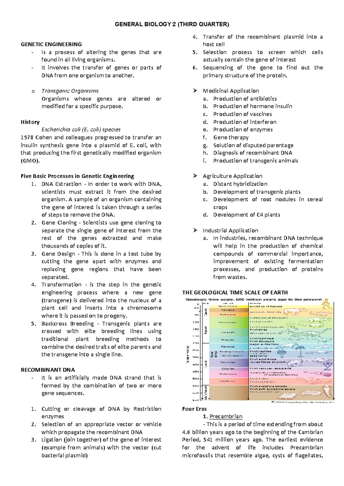 GENERAL BIOLOGY 2 (THIRD QUARTER) LESSONS ON GENETIC ENGINEERING AND ...