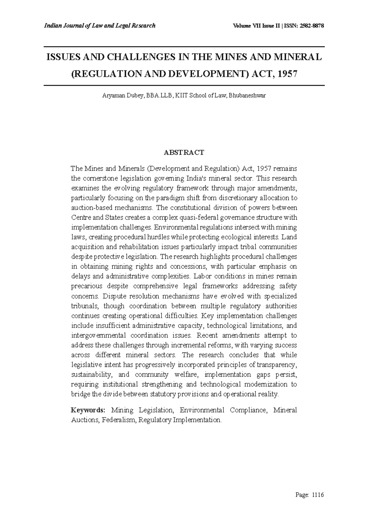 Issues and Challenges in the MMDR Act, 1957: A Comprehensive Analysis ...