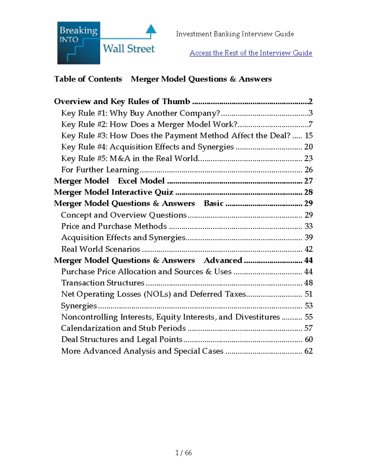 Investment Banking (IB) Prep: Merger Model Interview Guide - Studocu