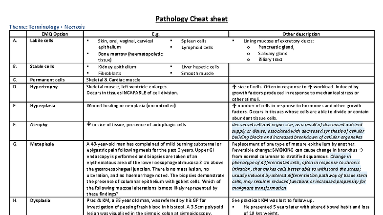 Pathology Cheat Sheet: Key Terminology and Mechanisms - Studocu
