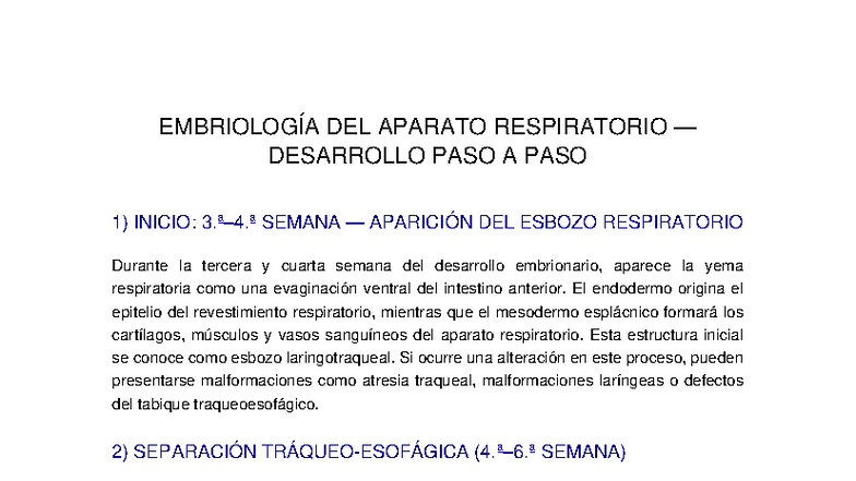 EMB 101: Embriología del Aparato Respiratorio - Desarrollo y Patologías ...
