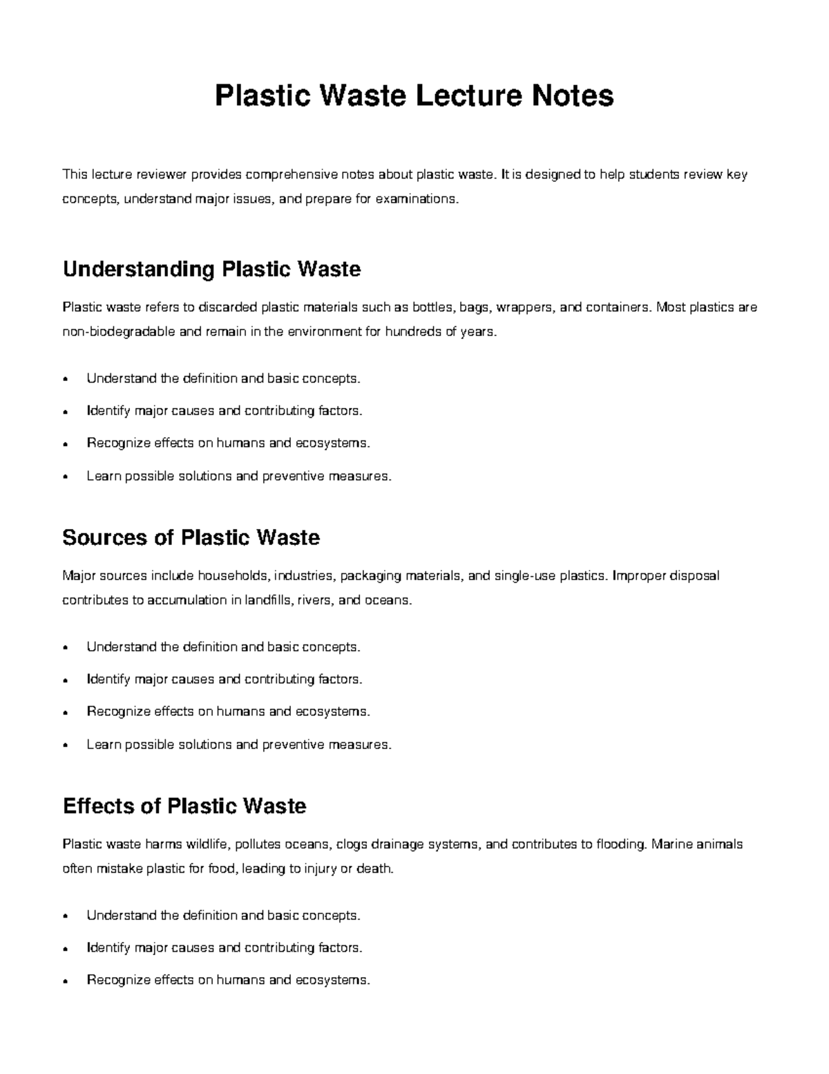 Lecture 2: Comprehensive Notes on Plastic Waste Issues - Studocu