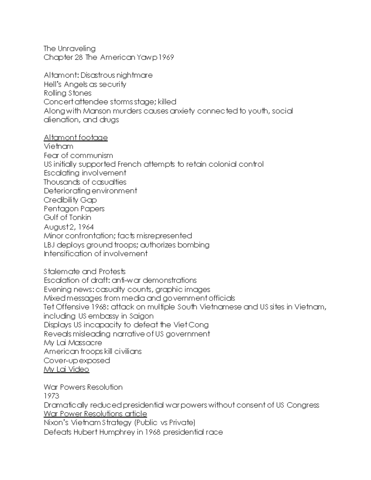 American YAWP Ch. 28 - The Unraveling and Key Events (Prof. Minten ...