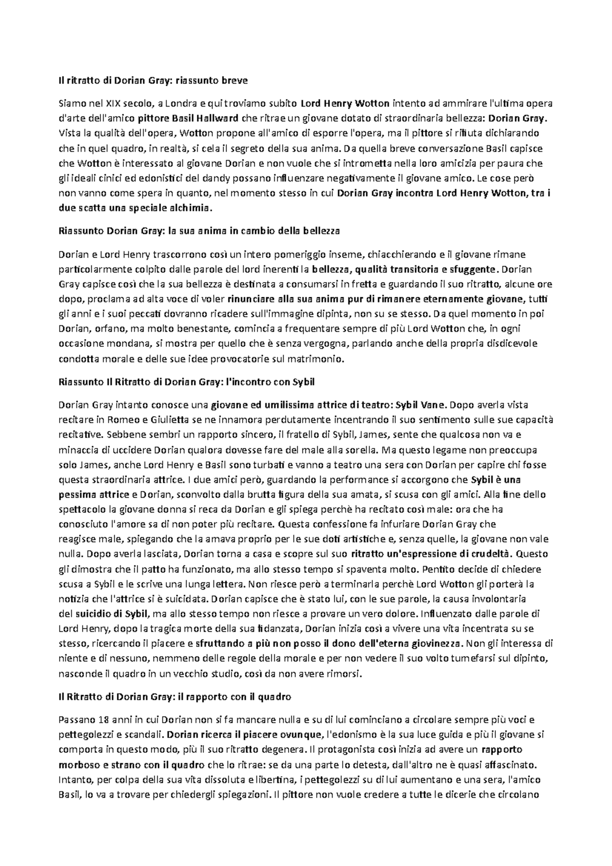 Riassunto ritratto di Dorian Gray - Il ritratto di Dorian Gray ...