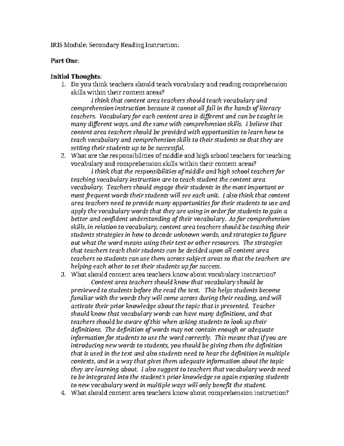 IRIS Module - Secondary Reading Instruction: Vocabulary & Comprehension ...
