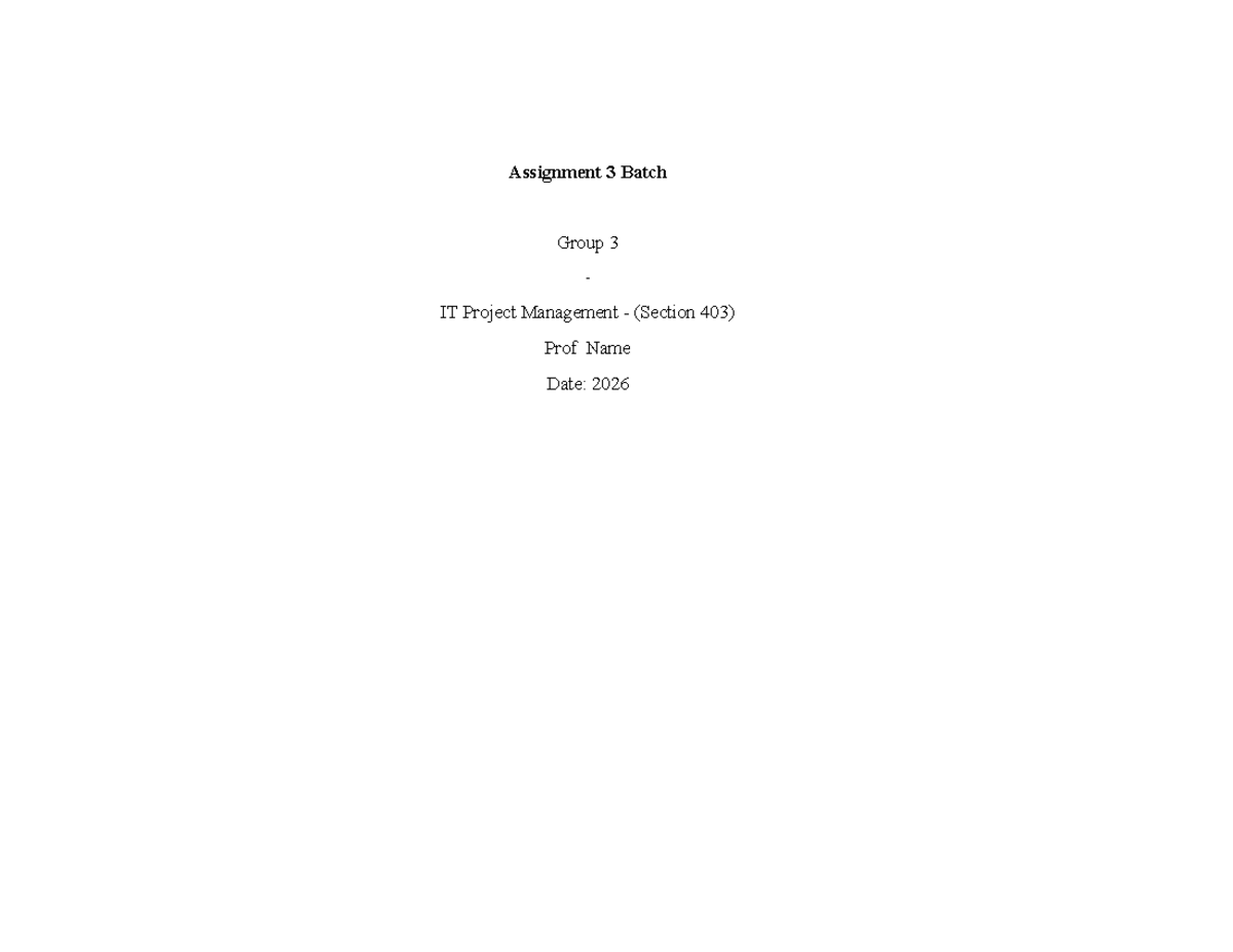 Integration Project Plan - Assignment 3 IT Project Management (Section ...