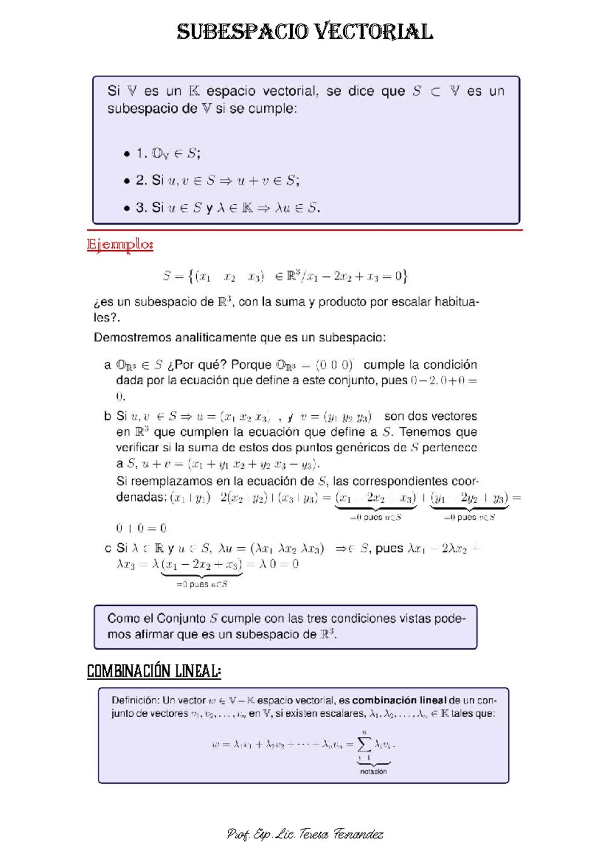 SUBESPACIO VECTORIAL: Ejemplos y Propiedades - Prof. Esp. Lic. T. Fernandez - Studocu