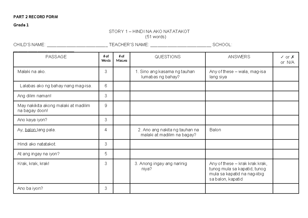 G1.PART2.RF.TAG.Modified CRLA.Learner - PART 2 RECORD FORM Grade 1 ...