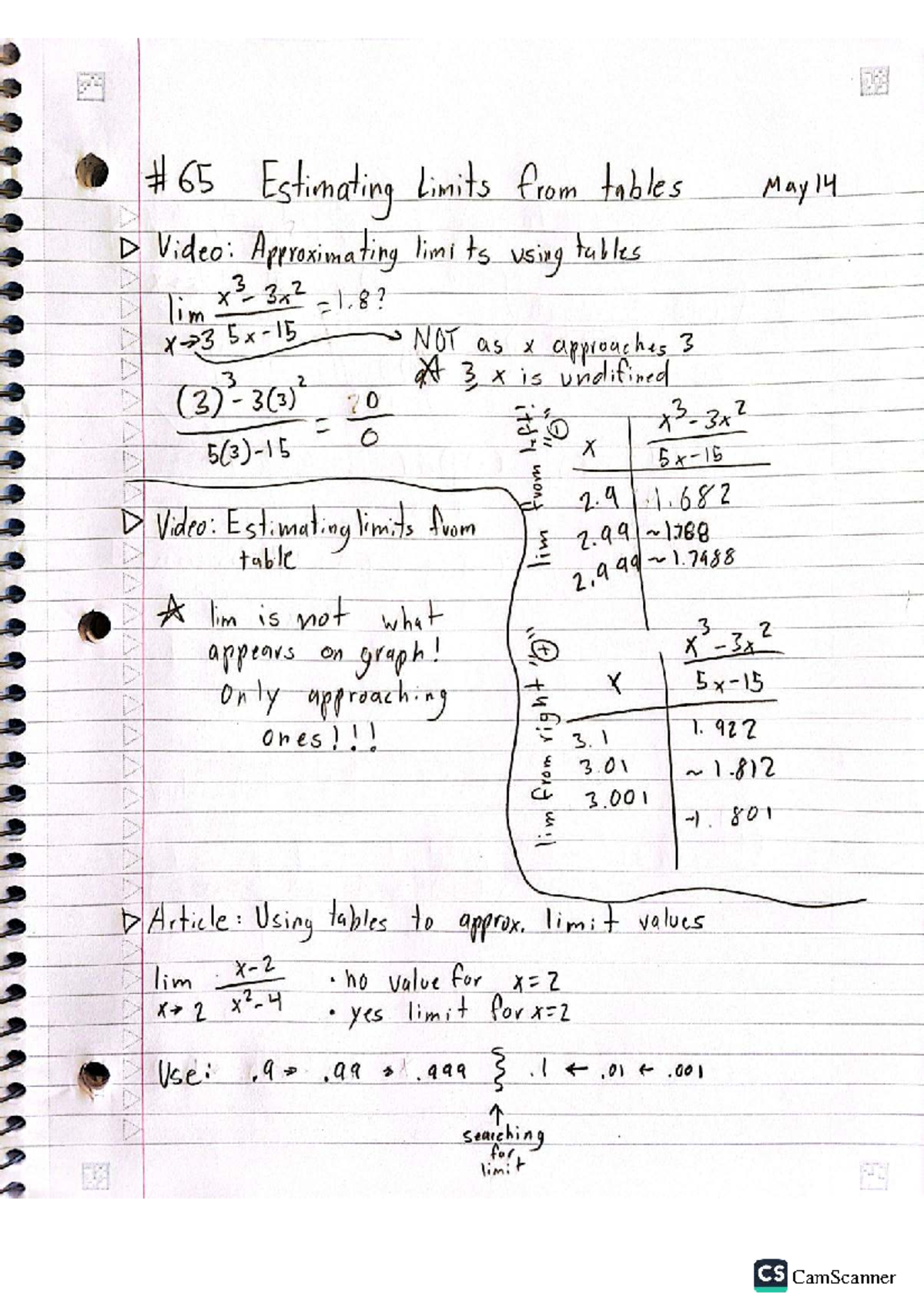 Estimating Limits from Tables: Approaching x = 3 (Math 65) - Studocu