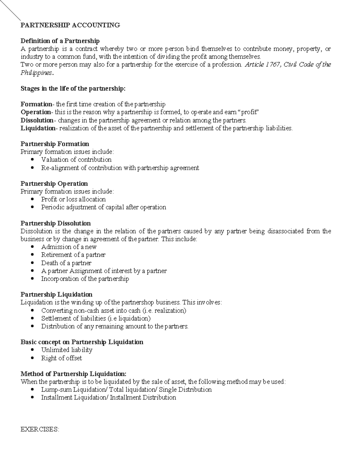 AFAR-PART-1: Partnership Accounting Concepts and Exercises - Studocu