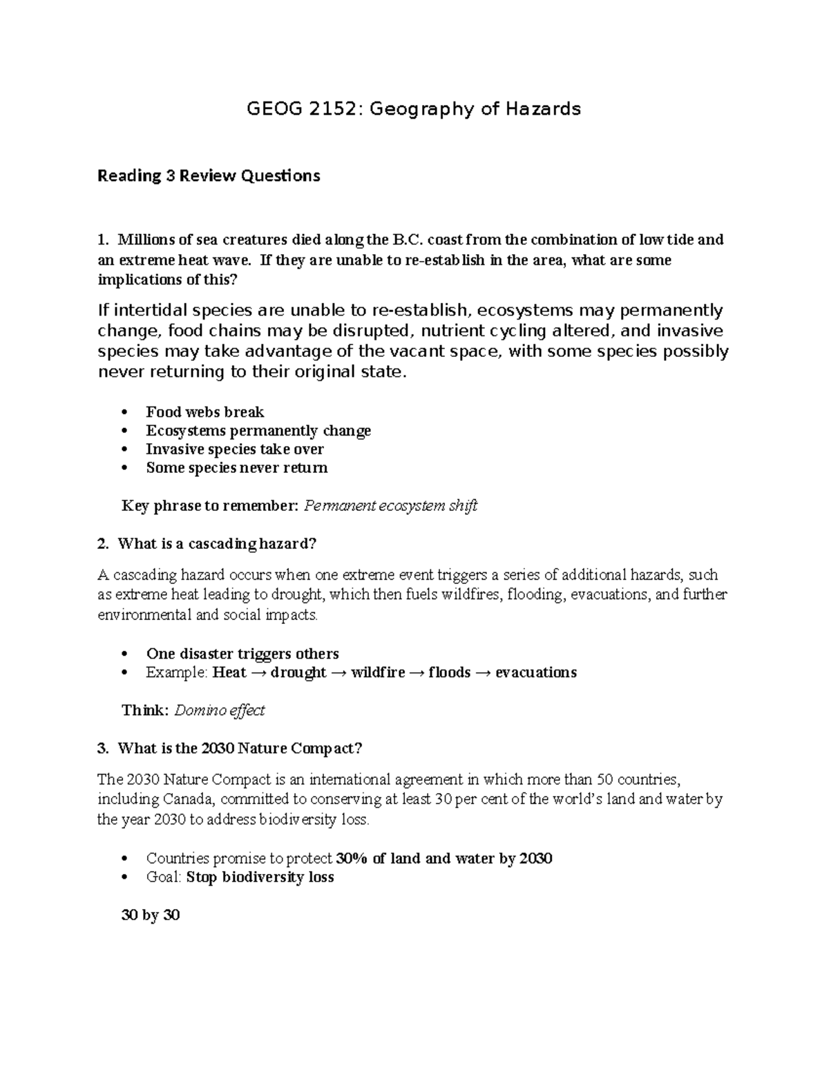 GEOG 2152: Geography of Hazards Reading 3 Review Questions - Studocu