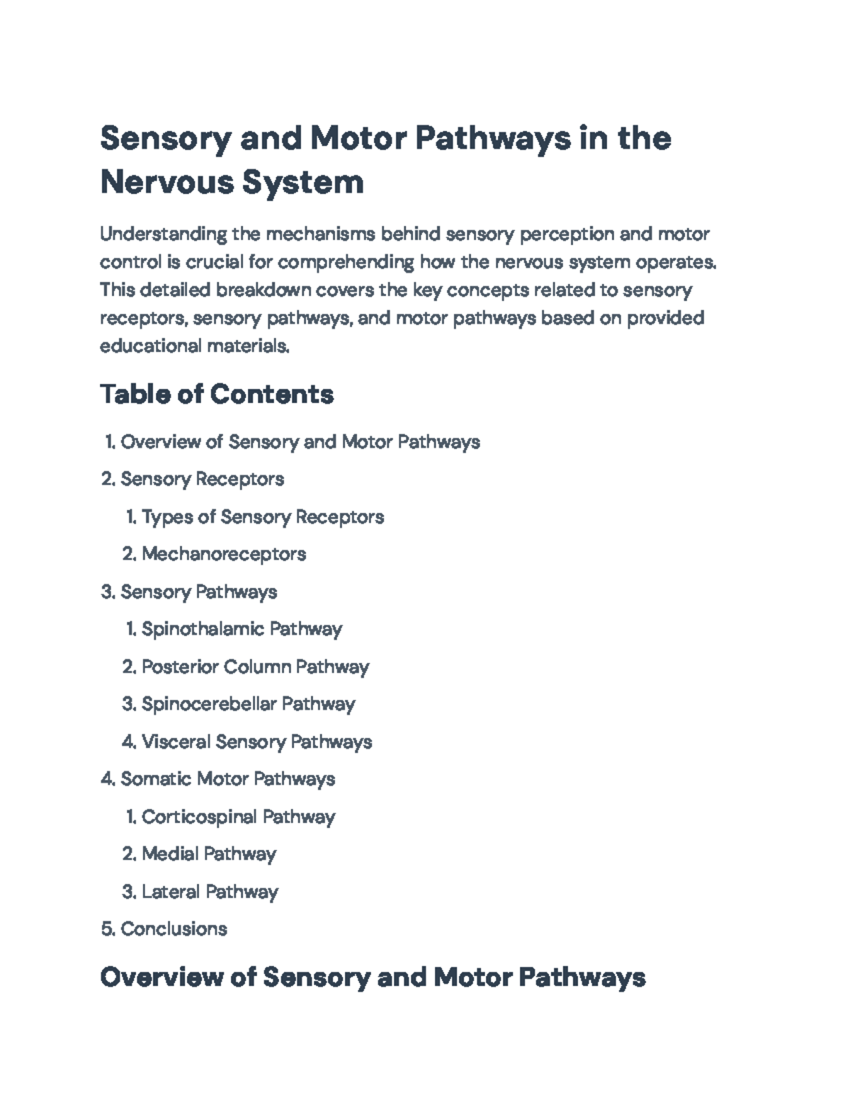 Understanding Sensory and Motor Pathways in the Nervous System - Studocu