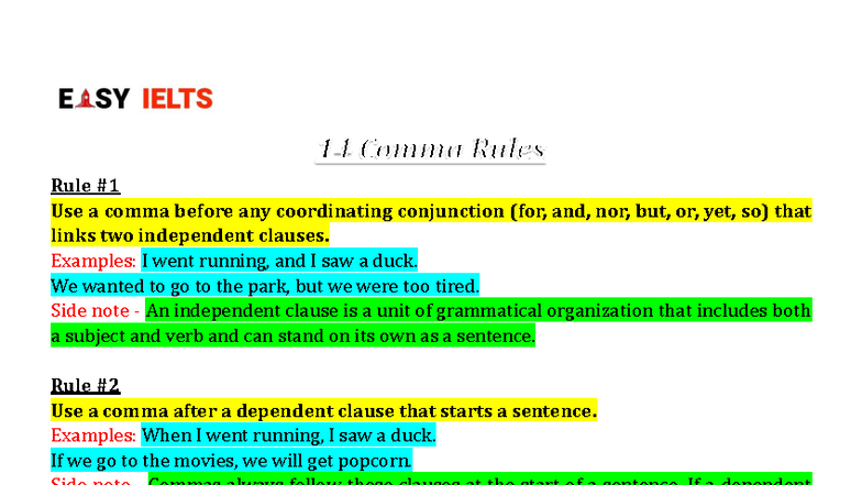 14 Comma Rules - ENG101 Lecture Notes - Studocu