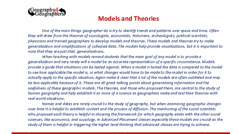 AP Human Geography: Models and Theories Overview - Studocu