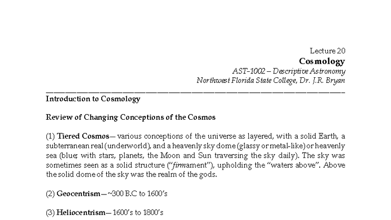 Introduction to Cosmology: AST-1002 Lecture Notes on the Universe - Studocu