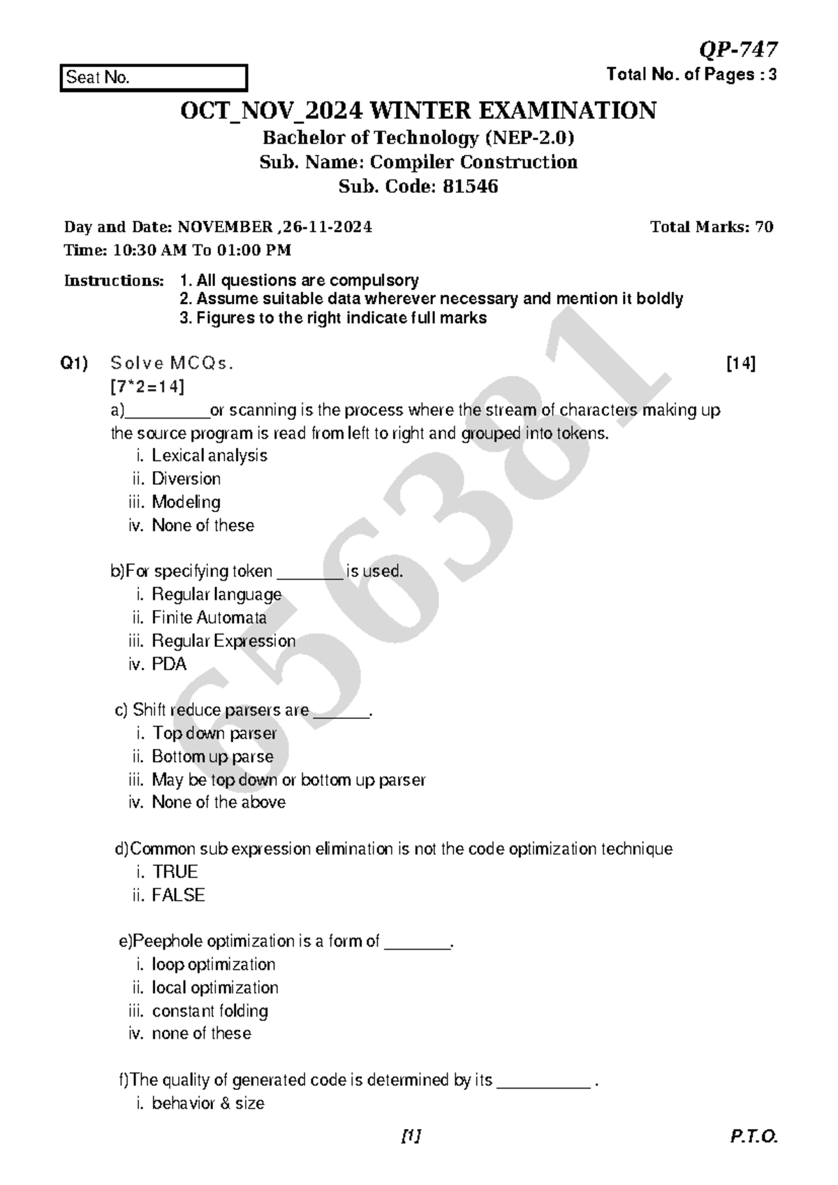 Compiler Construction Exam Notes 81546 NOV-24 - Studocu