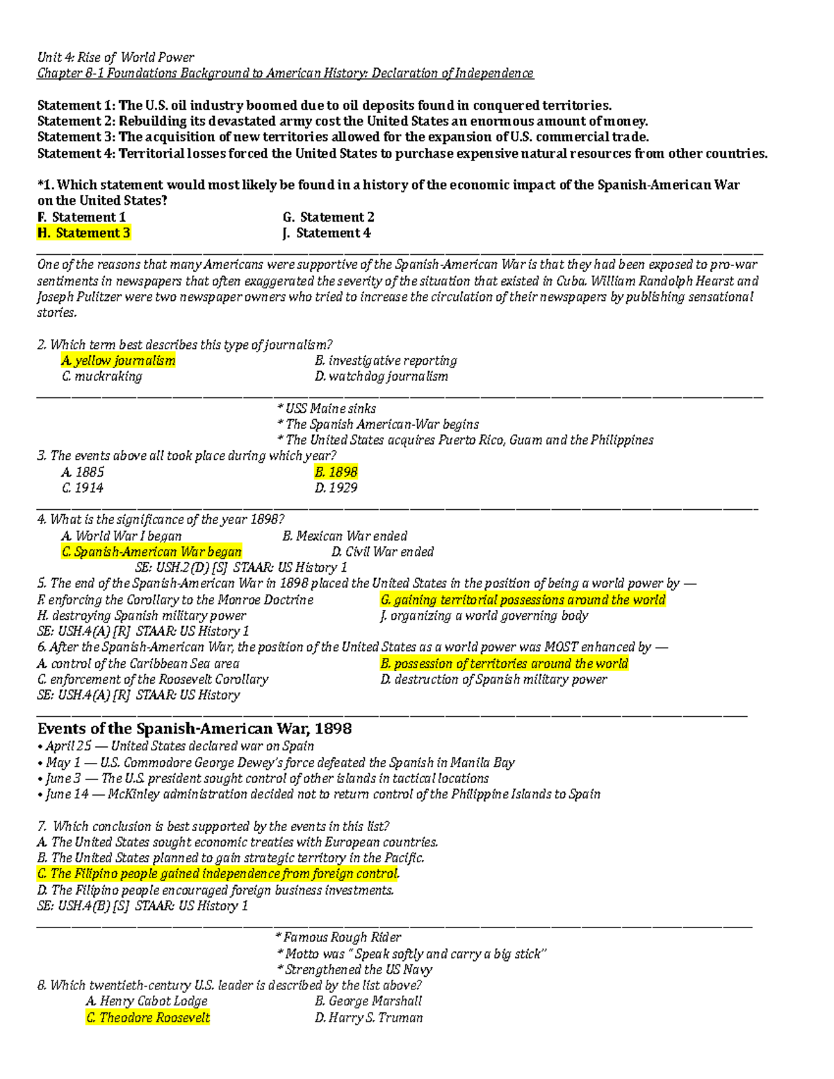 Chapter 8-1 Foundations Background to American History- Declaration of ...