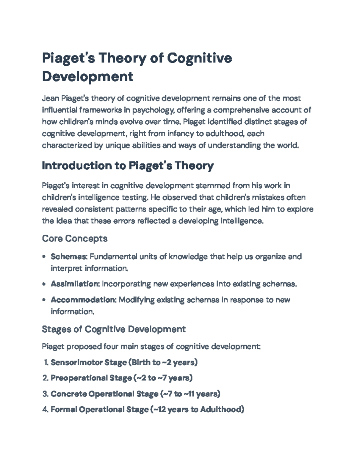 Piaget's Theory of Cognitive Development: Concepts & Stages Explained ...