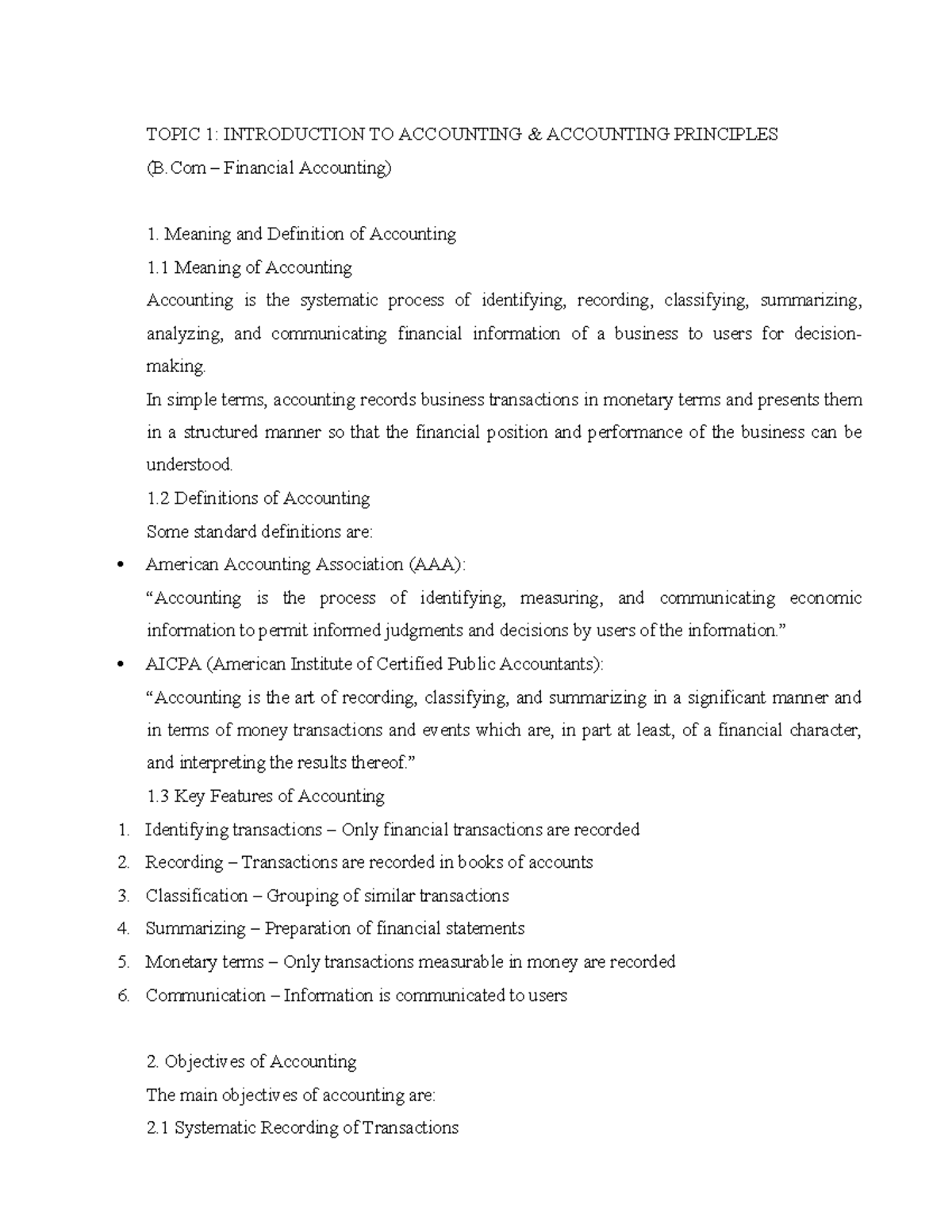B.Com Financial Accounting: Intro to Accounting Principles - Studocu