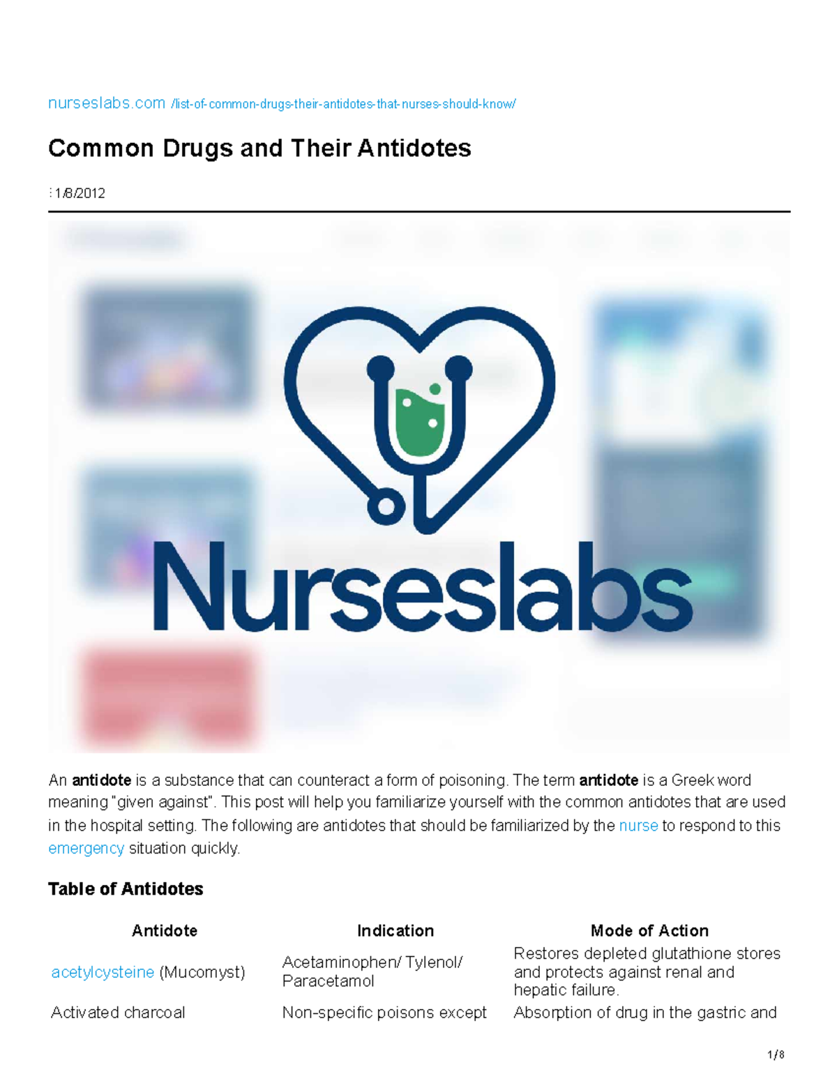Common Drugs and Antidotes for Nurses: A Comprehensive Guide - Studocu
