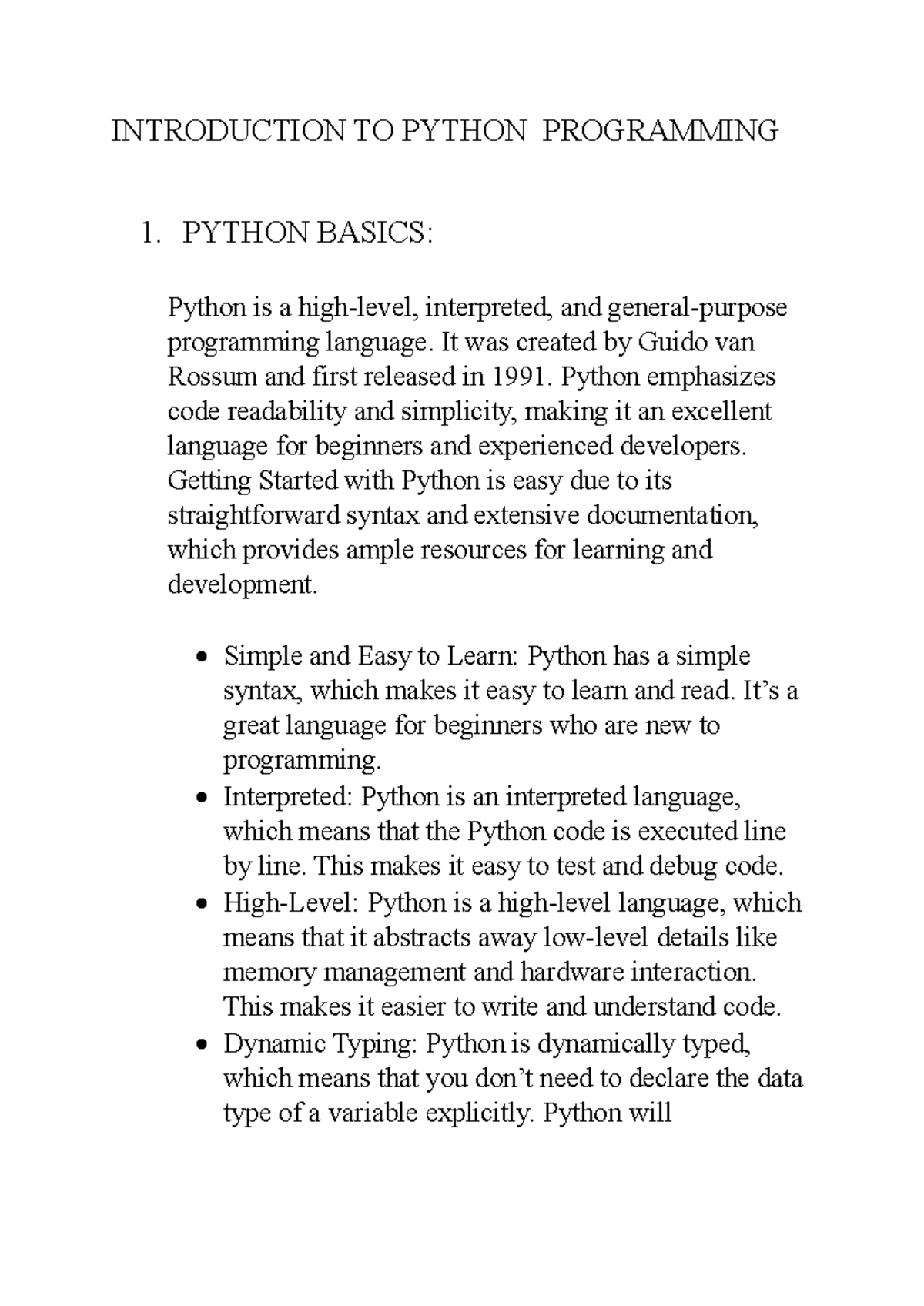 Unit-1 python - this is provided by our college - INTRODUCTION TO ...
