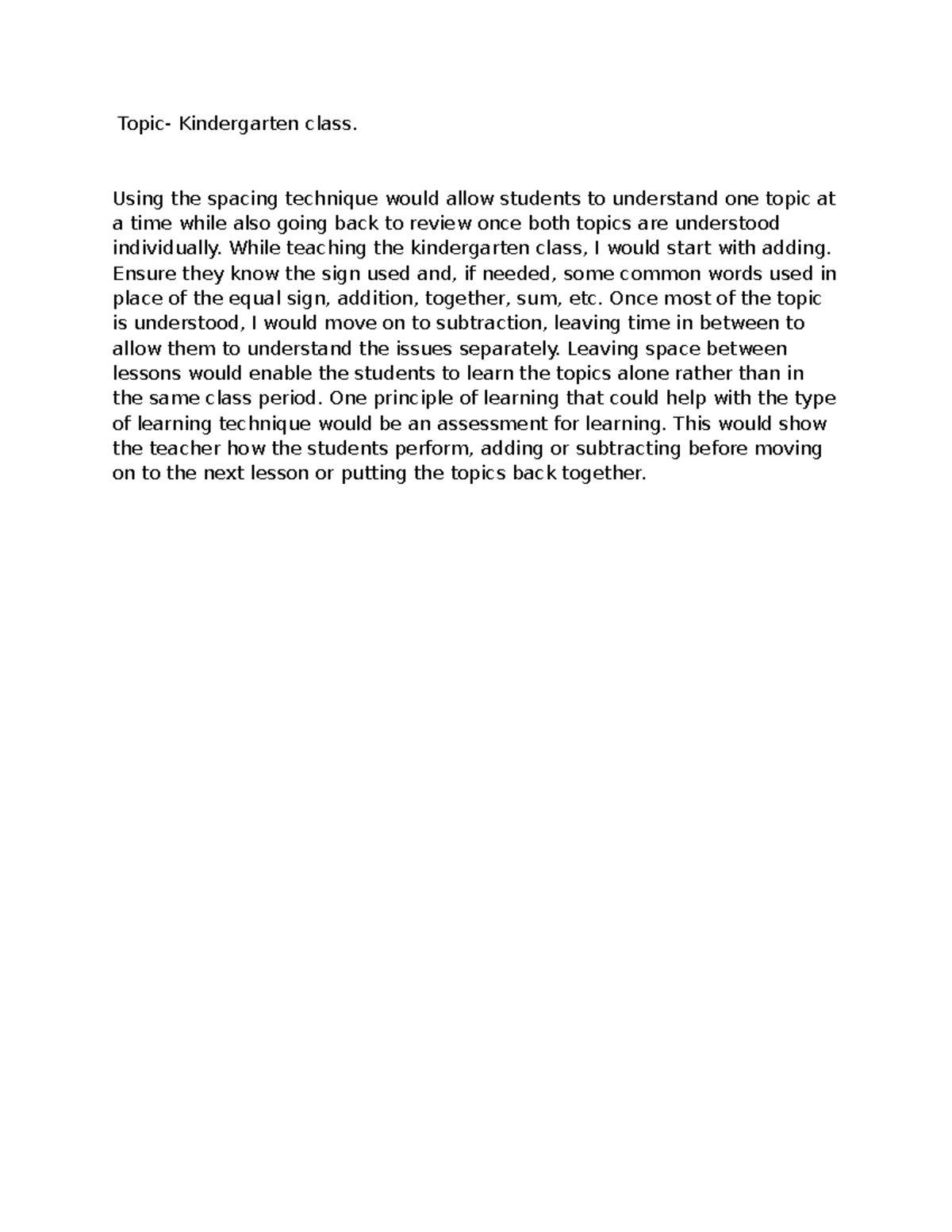 Task 1 D664 - Kindergarten Addition & Subtraction Teaching Methods - Studocu