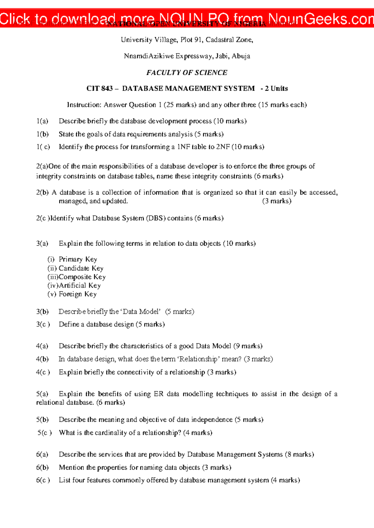 CIT 843 - Database Management System Final Exam Study Guide - Studocu
