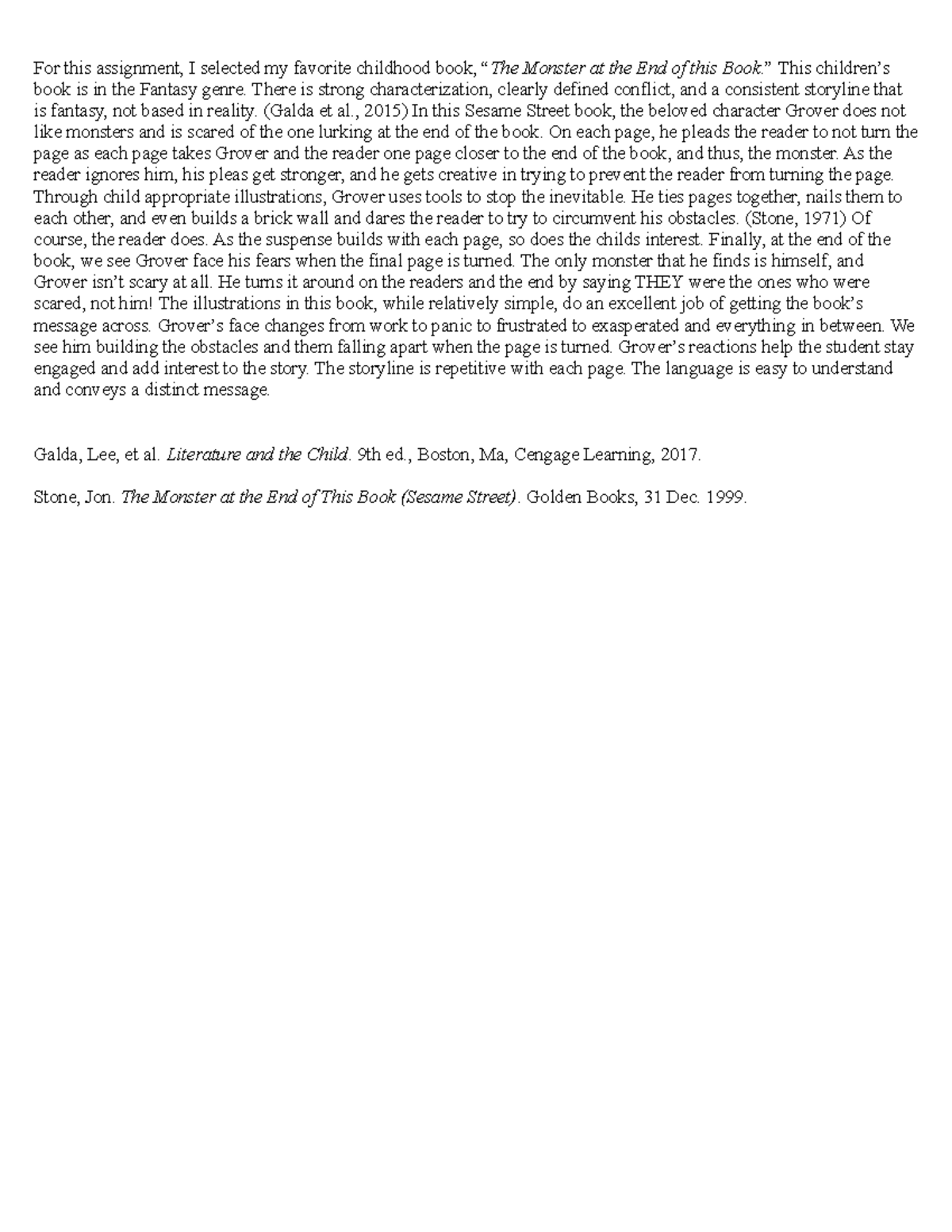 DB1 - Week 1: Analysis of "The Monster at the End of This Book" - Studocu