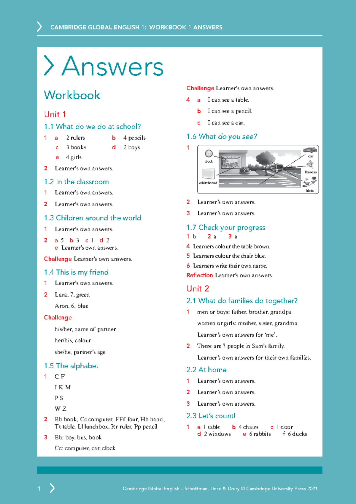 CAMBRIDGE GLOBAL ENGLISH 1: WORKBOOK 1 ANSWERS - Studocu