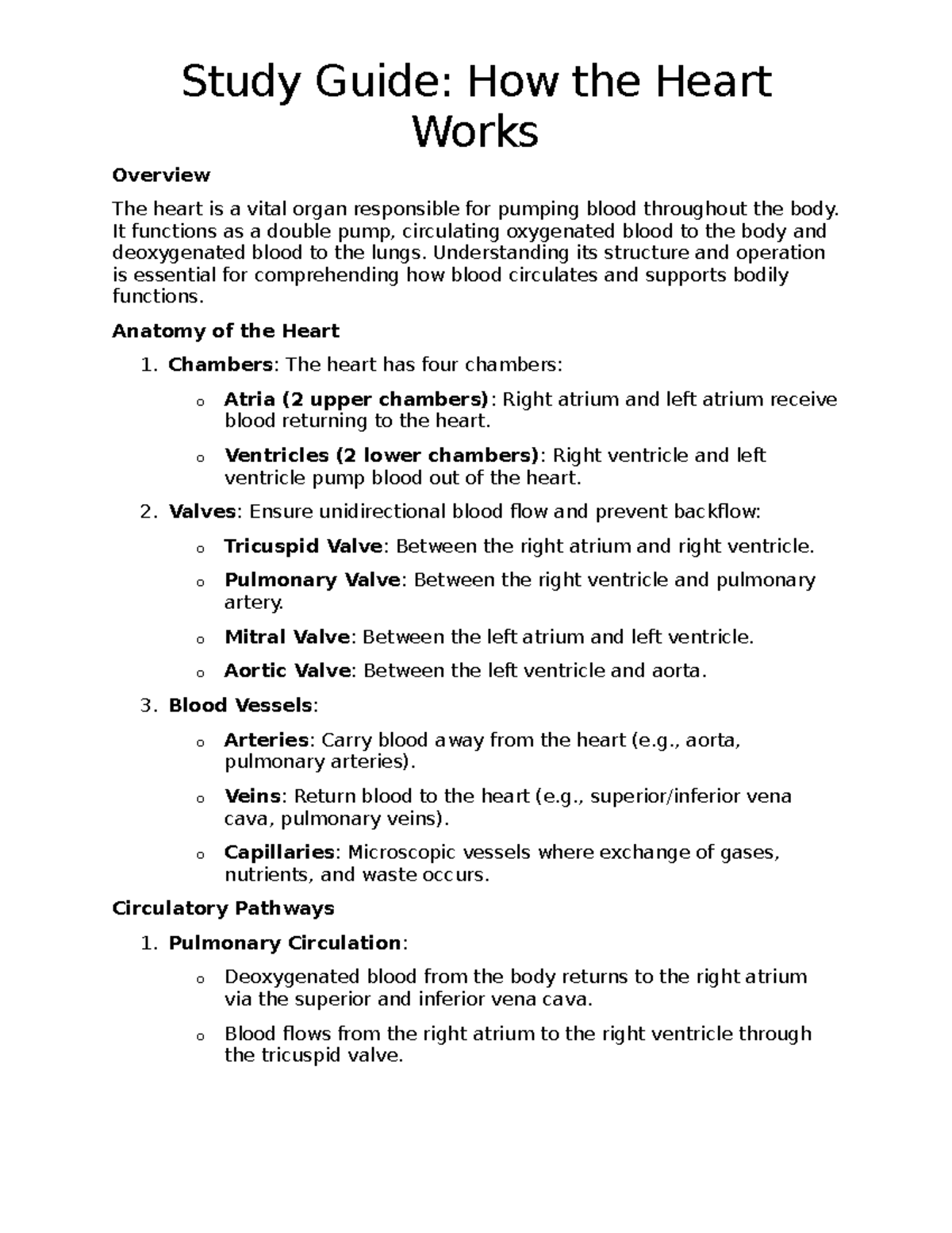 Study Guide How the Heart Works - Study Guide: How the Heart Works ...