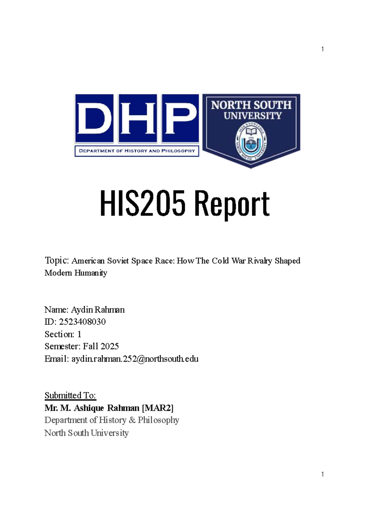 HIS205 Final Report: The Cold War and the Soviet Space Race - Studocu