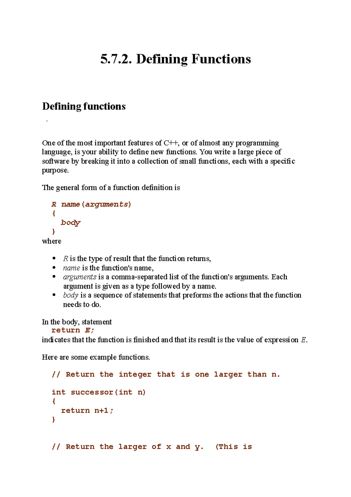 5.7.2. Defining Functions - 5.7. Defining Functions Defining functions ...