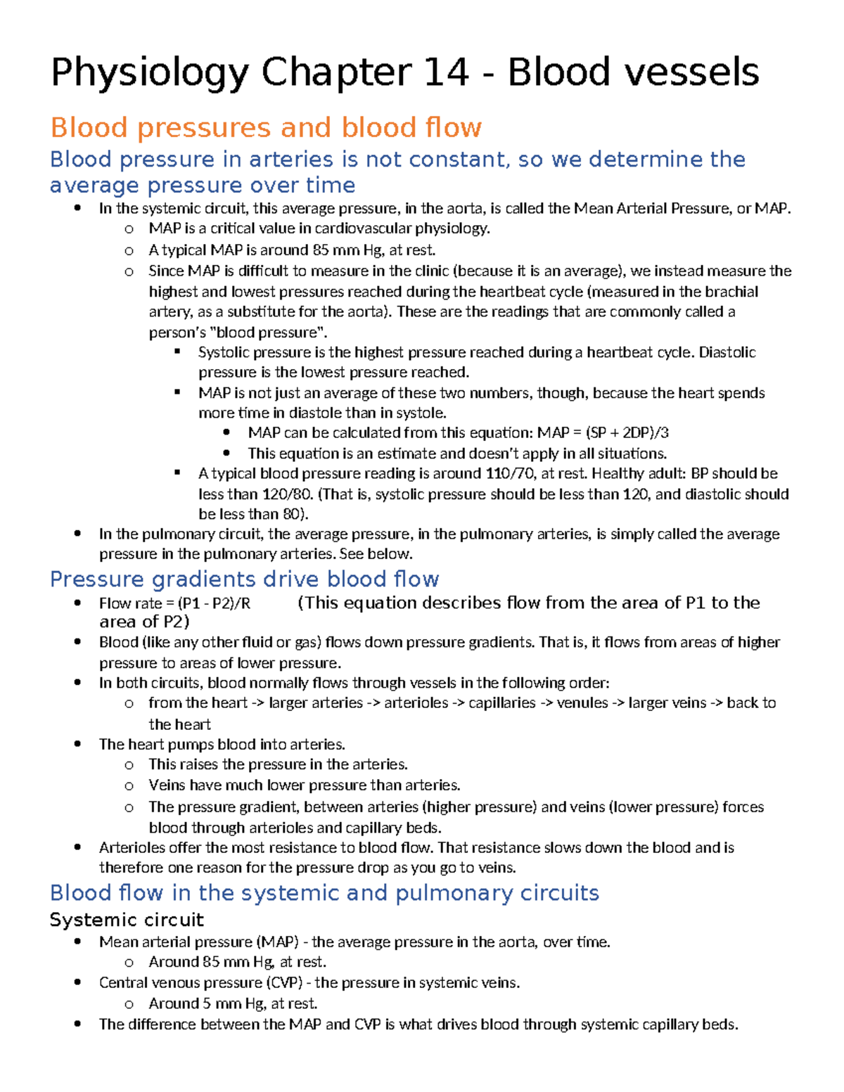 Physiology Exam Notes: Chapter 14 - Blood Vessels & Pressure Dynamics ...