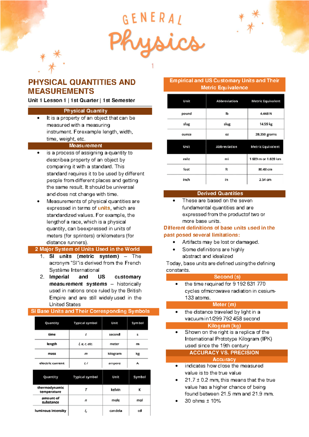 General Physics 1 - PHYSICAL QUANTITIES AND MEASUREMENTS Unit 1 Lesson ...