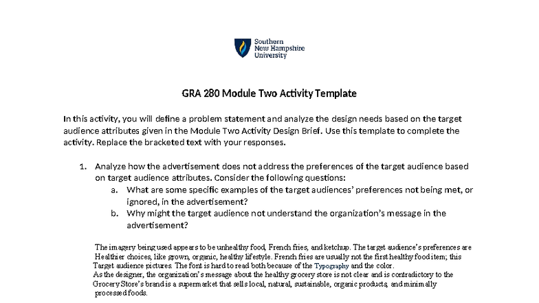 GRA 280 Module Two Activity: Problem Statement & Design Analysis - Studocu