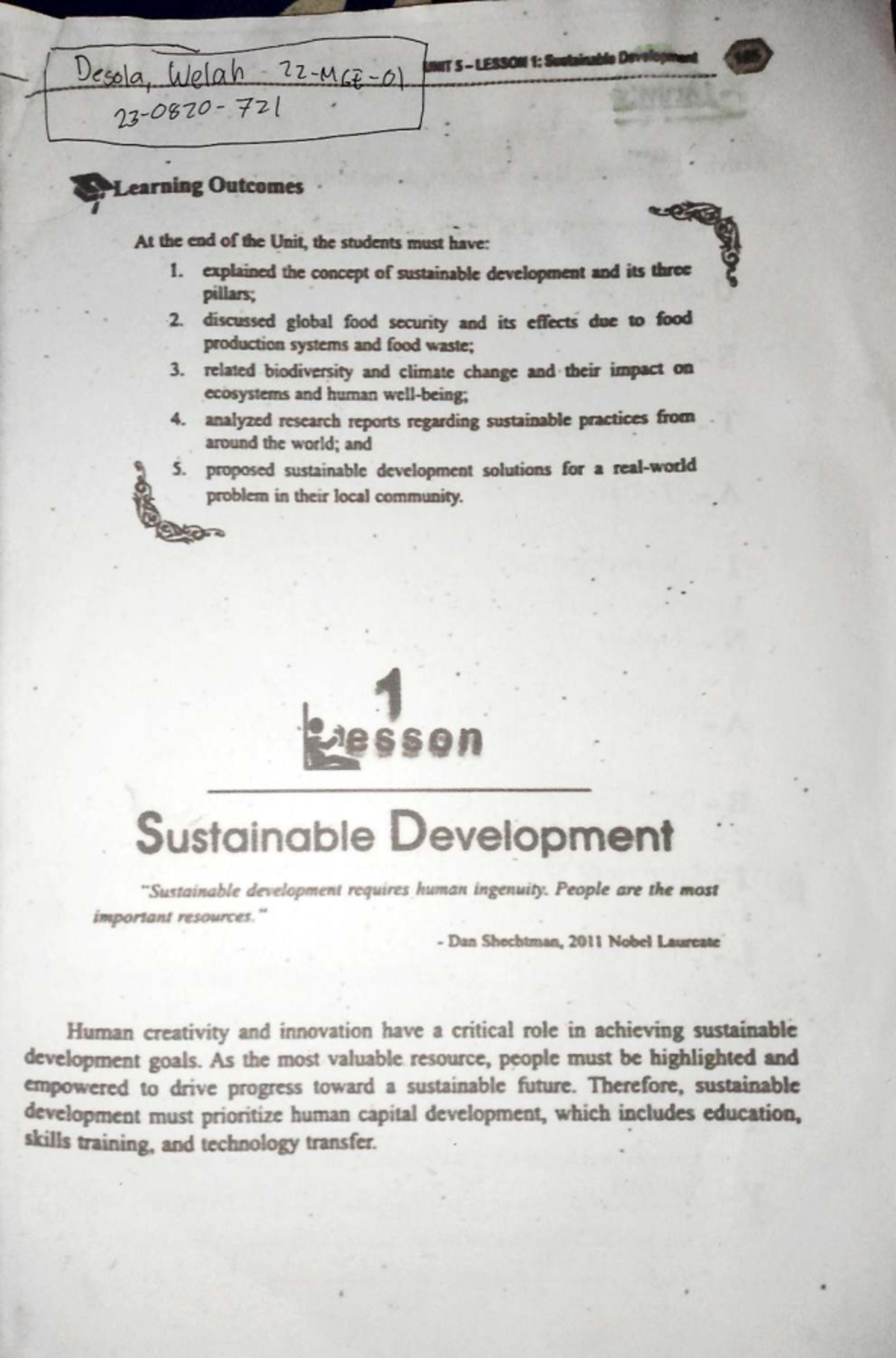 Unit 5-L1-L2: Sustainable Development and Global Food Security Insights ...