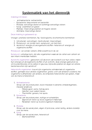 systematiek van het dierenrijk - Systematiek dierenrijk 1. Indeling van ...