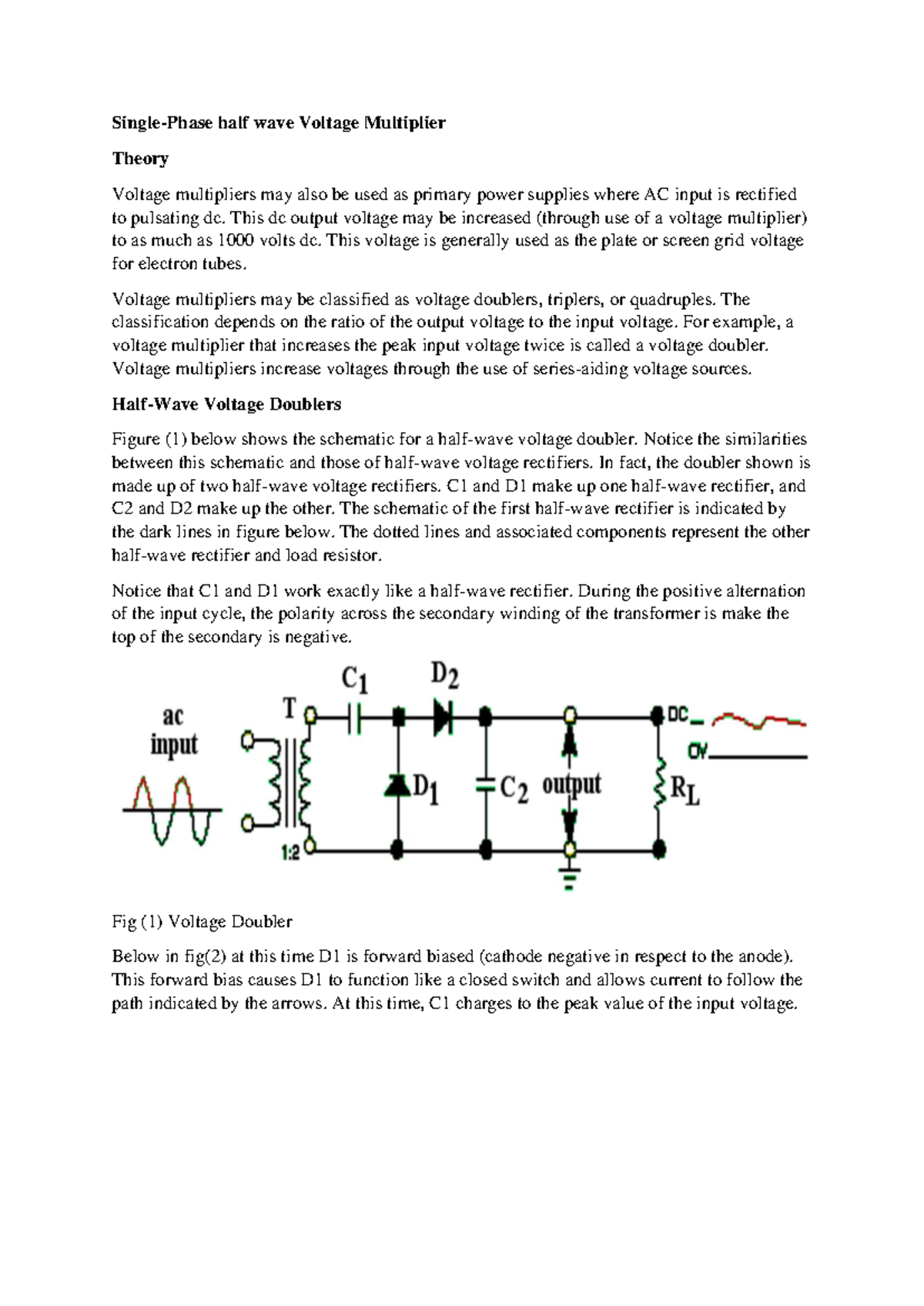 Voltage doubler - Single-Phase half wave Voltage Multiplier Theory ...