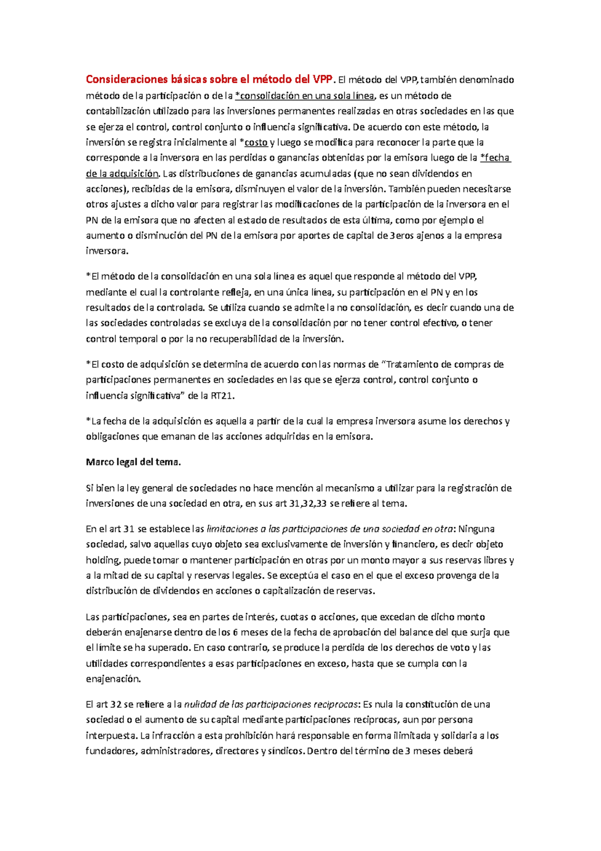 Método de Valor Patrimonial Proporcional (VPP) en Contabilidad - Studocu