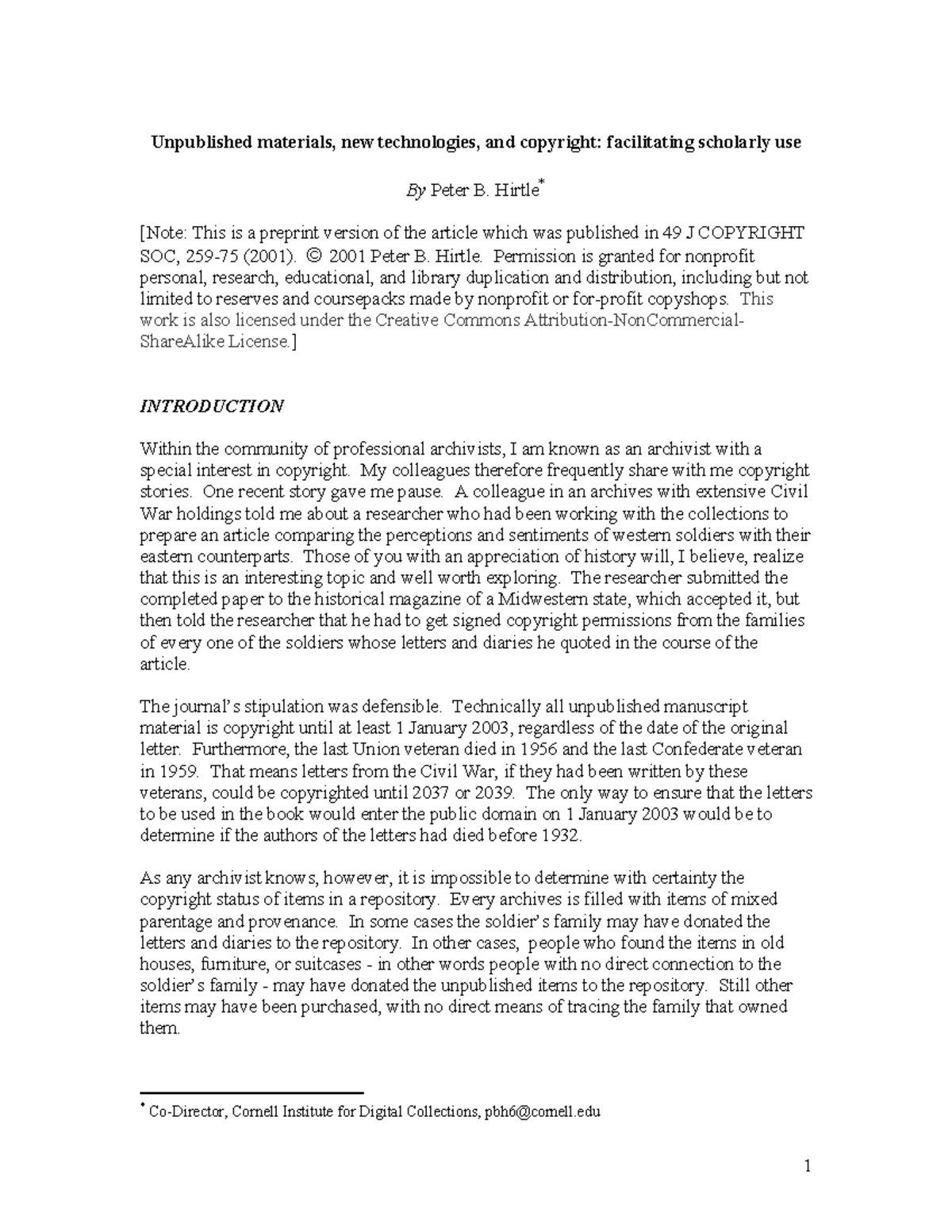 Copyright Challenges in Unpublished Materials: Insights from Hirtle's ...