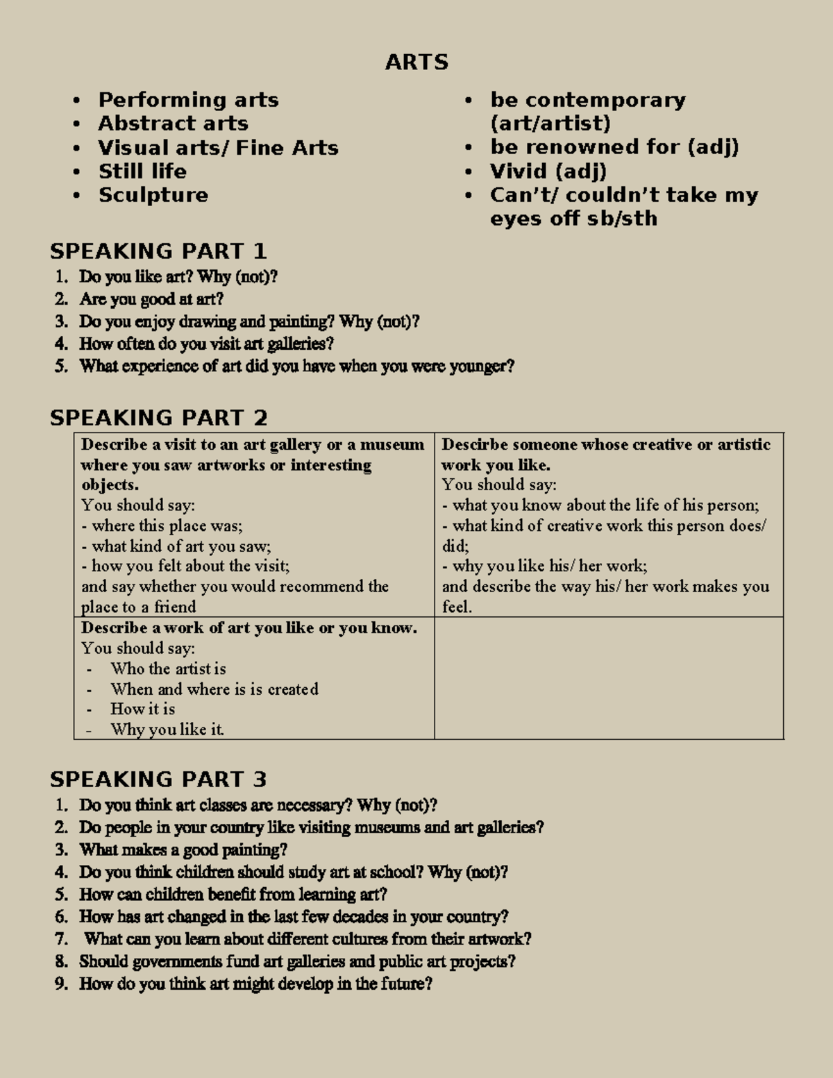 Final Speaking & Writing Revision for ARTS 101 - Studocu