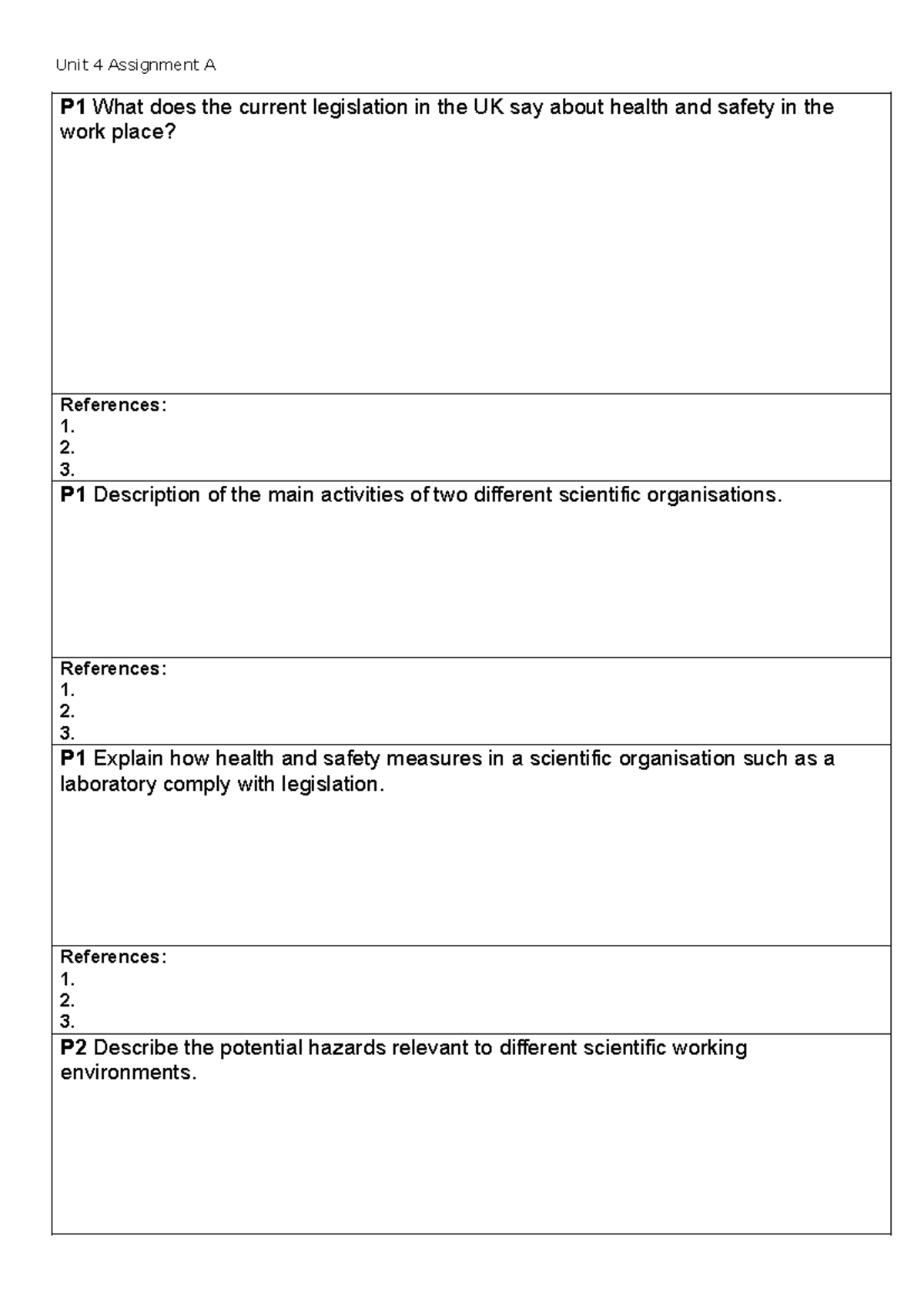 Unit 4 Assignment A - Health and Safety in Scientific Organizations ...