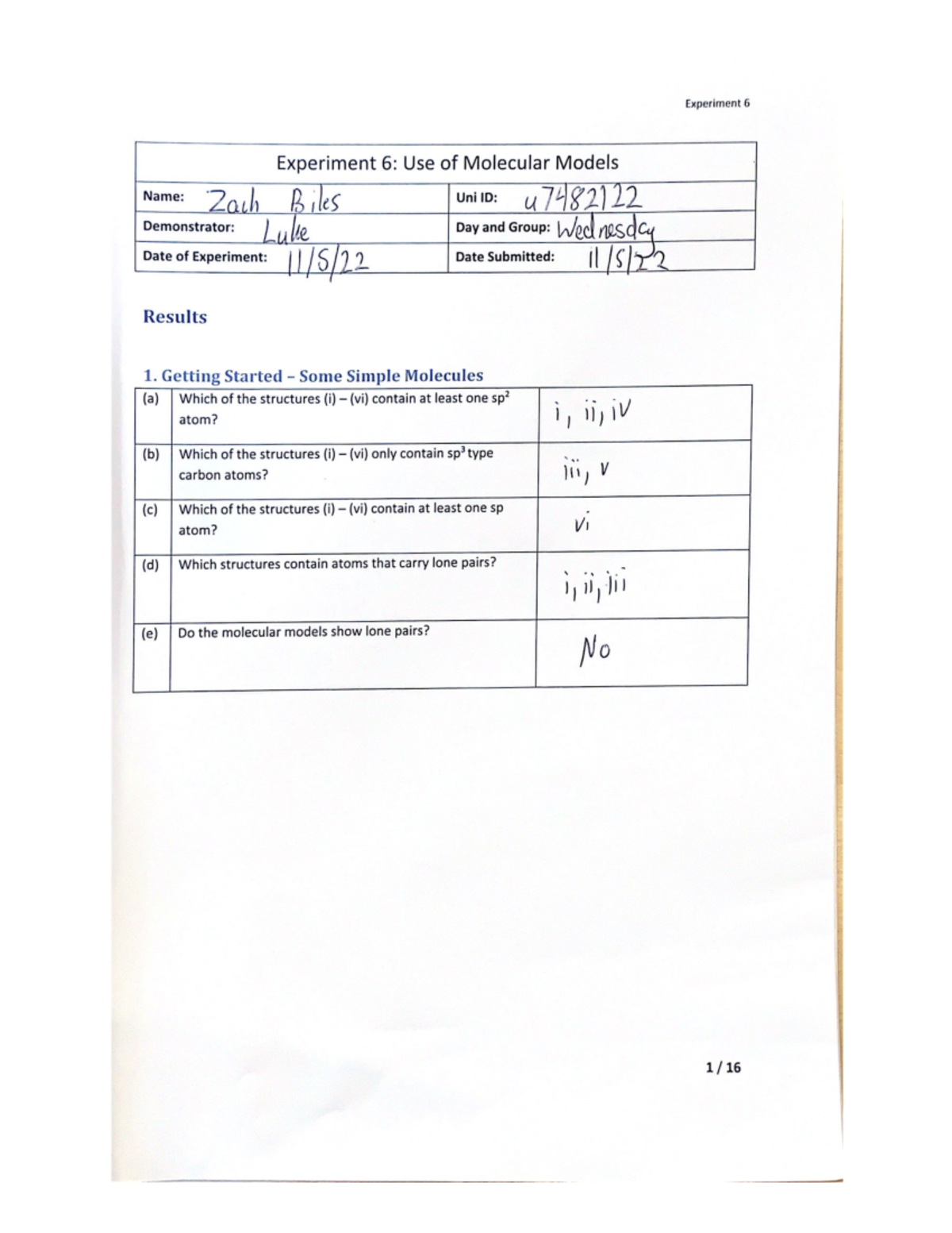 Experiment 6 Lab Report: Molecular Models & Isomer Analysis - Studocu