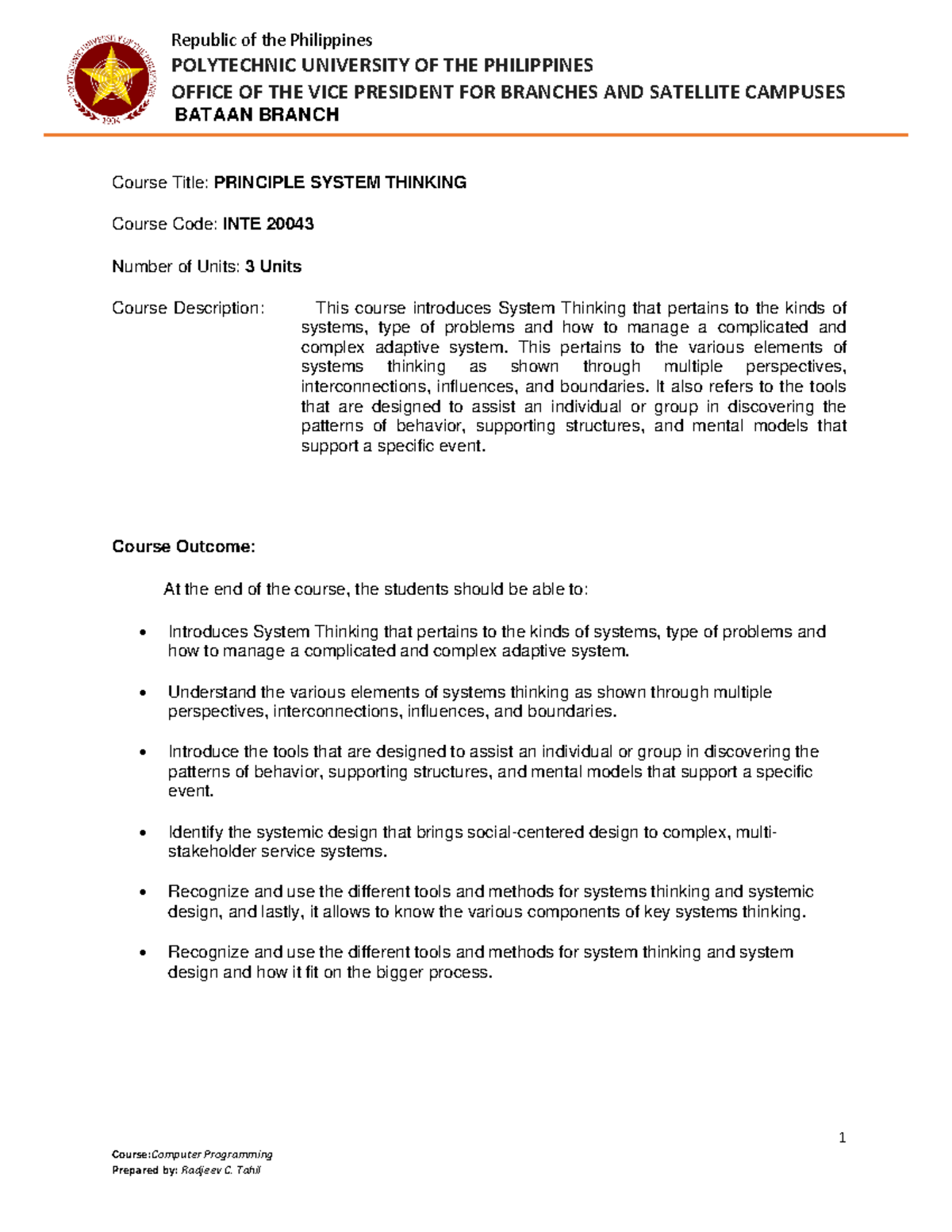 Principles of System Thinking (INTE 20043) - Course Overview and ...