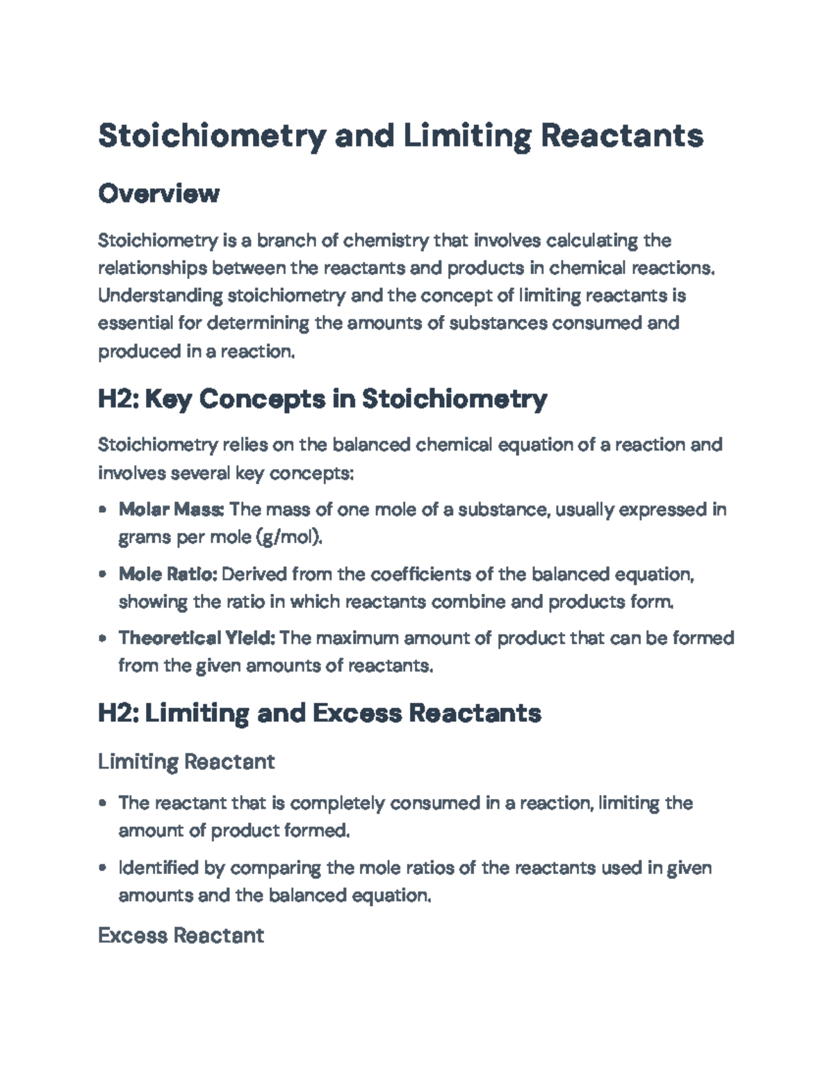 Stoichiometry and Limiting Reactants: Key Concepts and Calculations ...