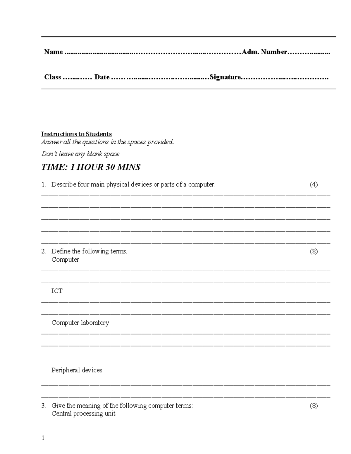 Form Four Computer Studies Exam Instructions and Questions - Studocu