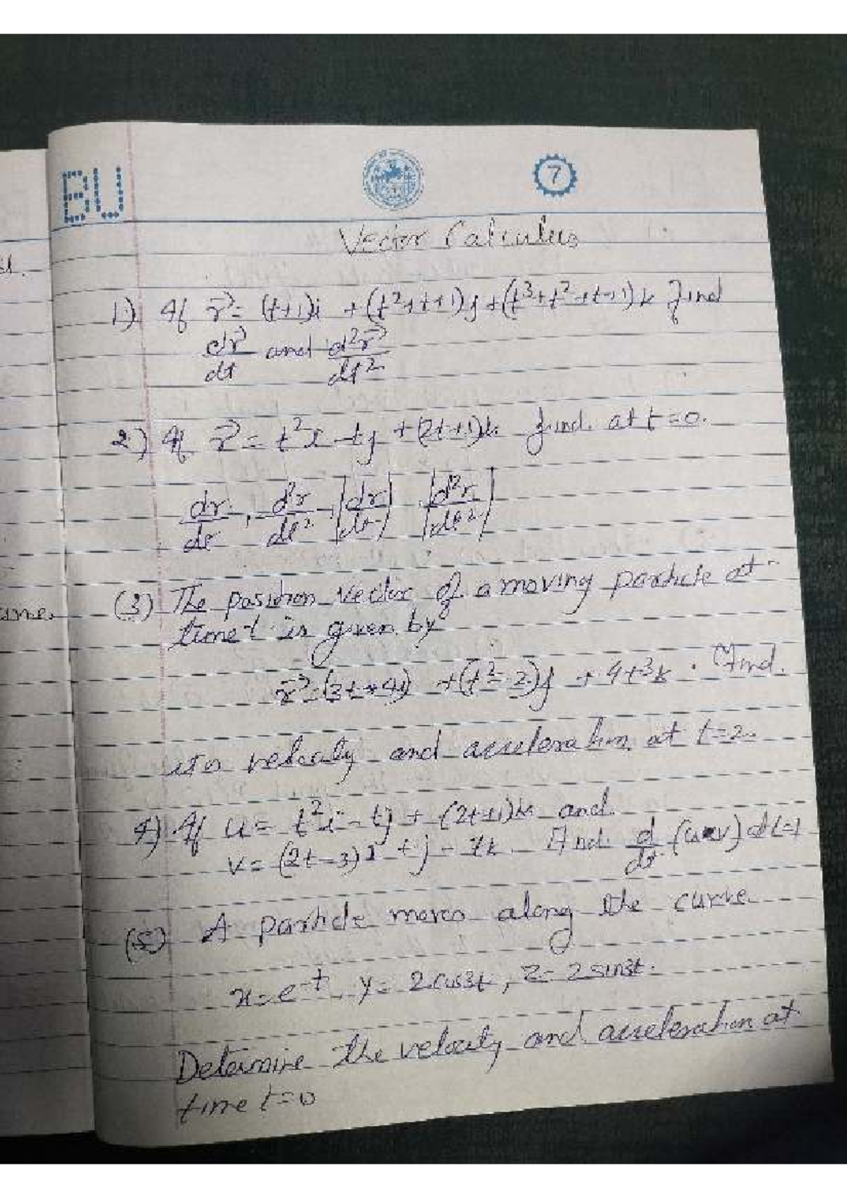 Bsc - Vector Calculus Questions for Engineering Mathematics - Studocu