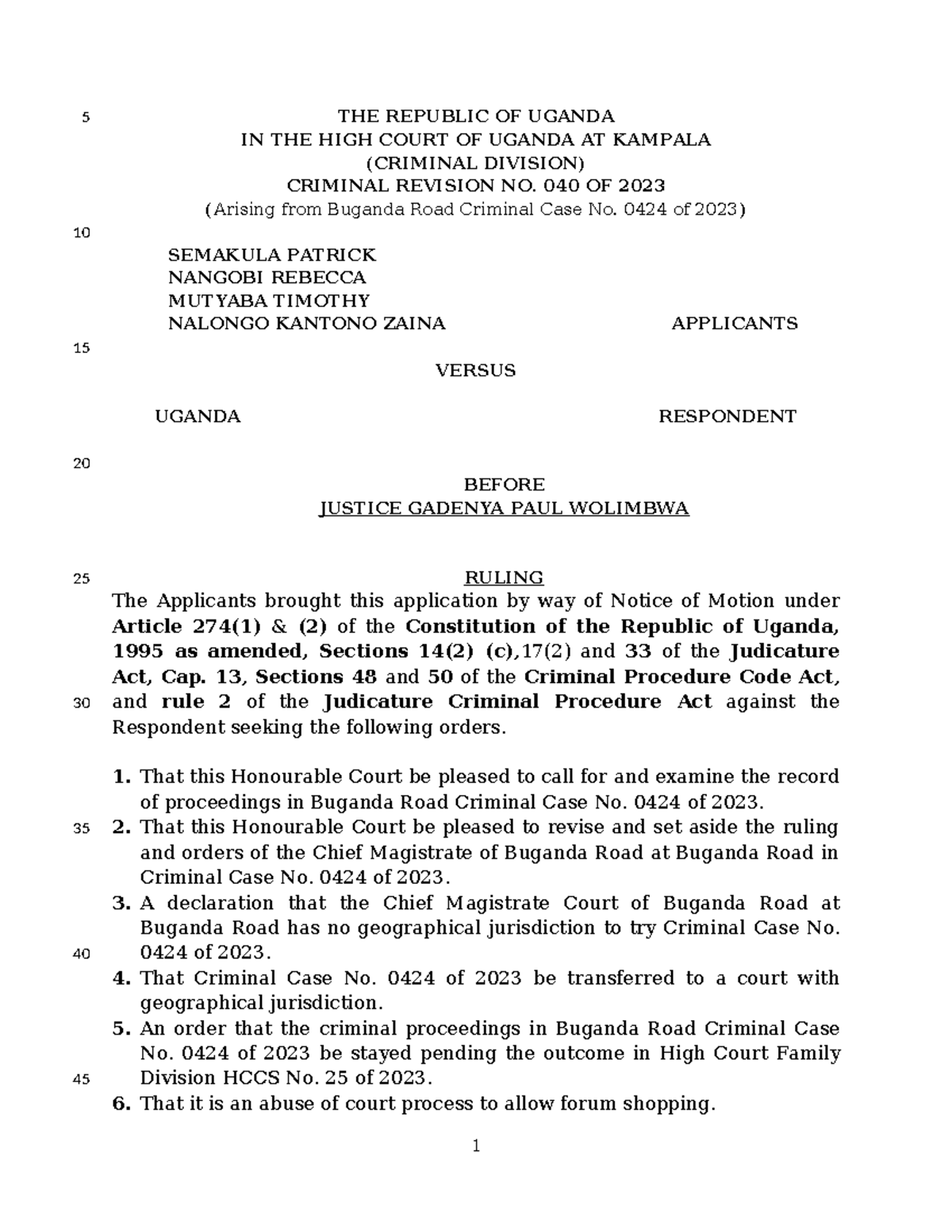 Semakula Patrick & Others v. Uganda: High Court Ruling on Criminal ...