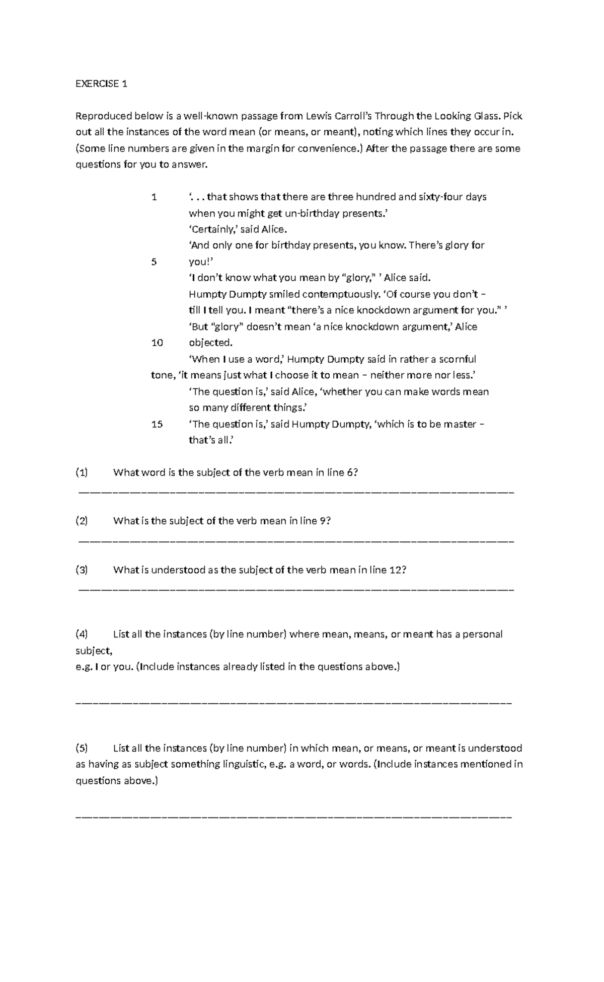 Exercise 1: Analyzing the Use of "Mean" in Lewis' Text - Studocu