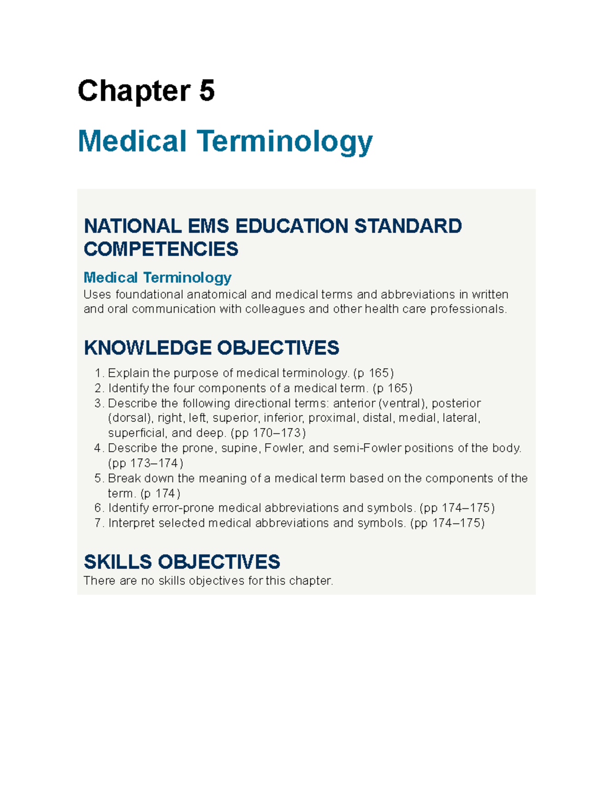 Chapter 5: Medical Terminology in EMS Education Standards - Studocu